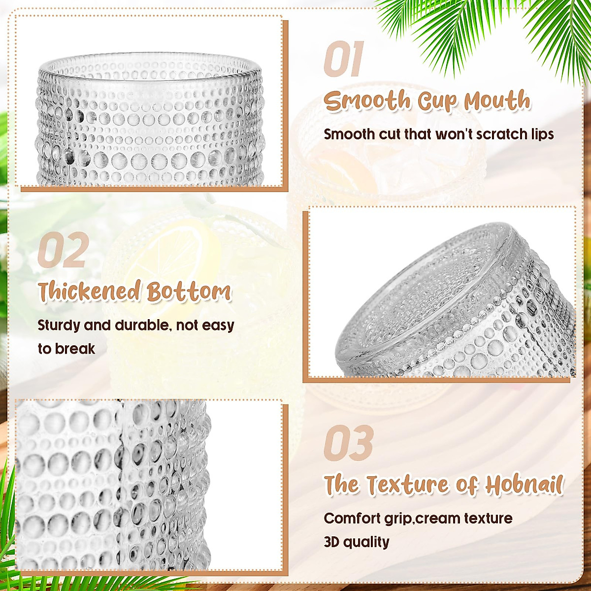 Tanlade 12 Pcs Hobnail Drinking Glasses Set 12 Oz and 10 Oz Vintage Beaded Drinking Glassware Set Water Glass Cup Clear Embossed Highball Glasses Hobnail Glasses Tumbler for Beer Cocktail Soda Juice