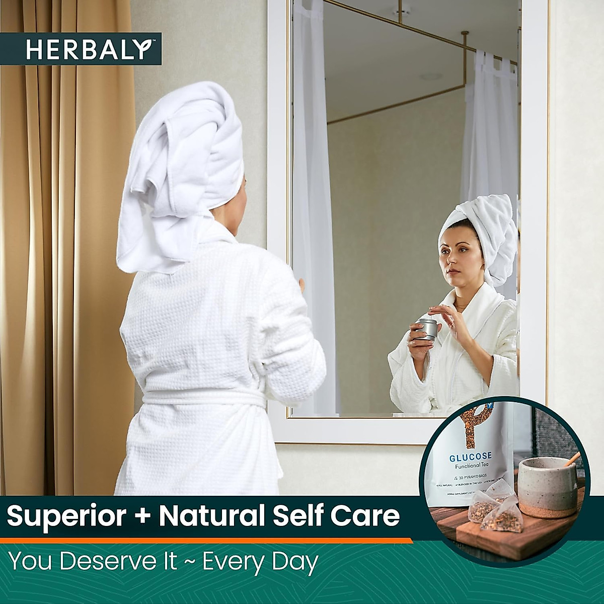 Herbaly Glucose Functional Tea - Vitality & Wellness - Gymnema Sylvestre, Ceylon Cinnamon, Bitter Melon, Dandelion Root, Fenugreek - Daily Teas - 1 Pack, 30 Plant-Based Pyramid Tea Bags