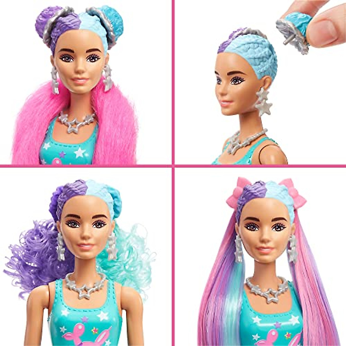 Barbie Color Reveal Glitter! Hair Swaps Doll, Glittery Pink with 25 Hairstyling & Party-Themed Surprises Including 10 Plug-in Hair Pieces, Gift for Kids 3 Years Old & Up