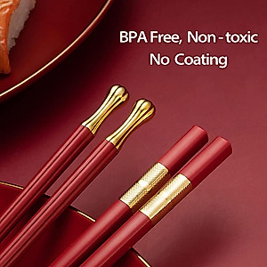 6 Pairs Red Chopsticks, Chinese Reusable Chopsticks Dishwasher Saf, 9.6in/24.3cm Anti-Slip Chop Sticks Fiberglass for Family