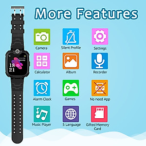 GOOWJUER Kids Smart Watch for Boys Girls - HD Touch Screen Sports Smart Watch for 4-12 Years Kids Watches with Camera 16 Learning Games Recorder Alarm Music Player for Children Teen Students (Black)