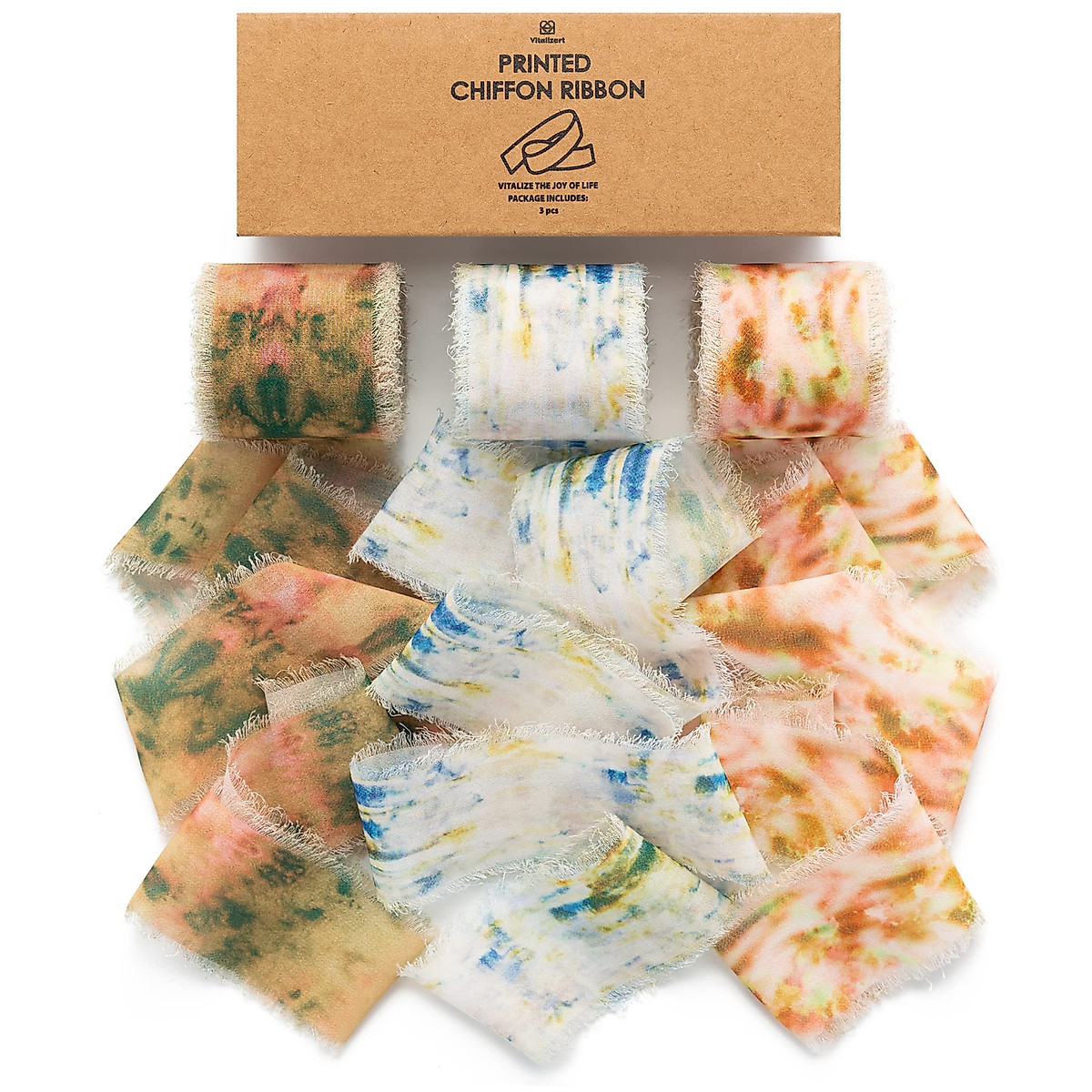 Vitalizart Orange Chiffon Ribbon Silk Like 1 1/2 Inch Printed Frayed Ribbon for Gift Wrapping Wedding Invitations Flower Bouquets Bridal Shower 21 Yard