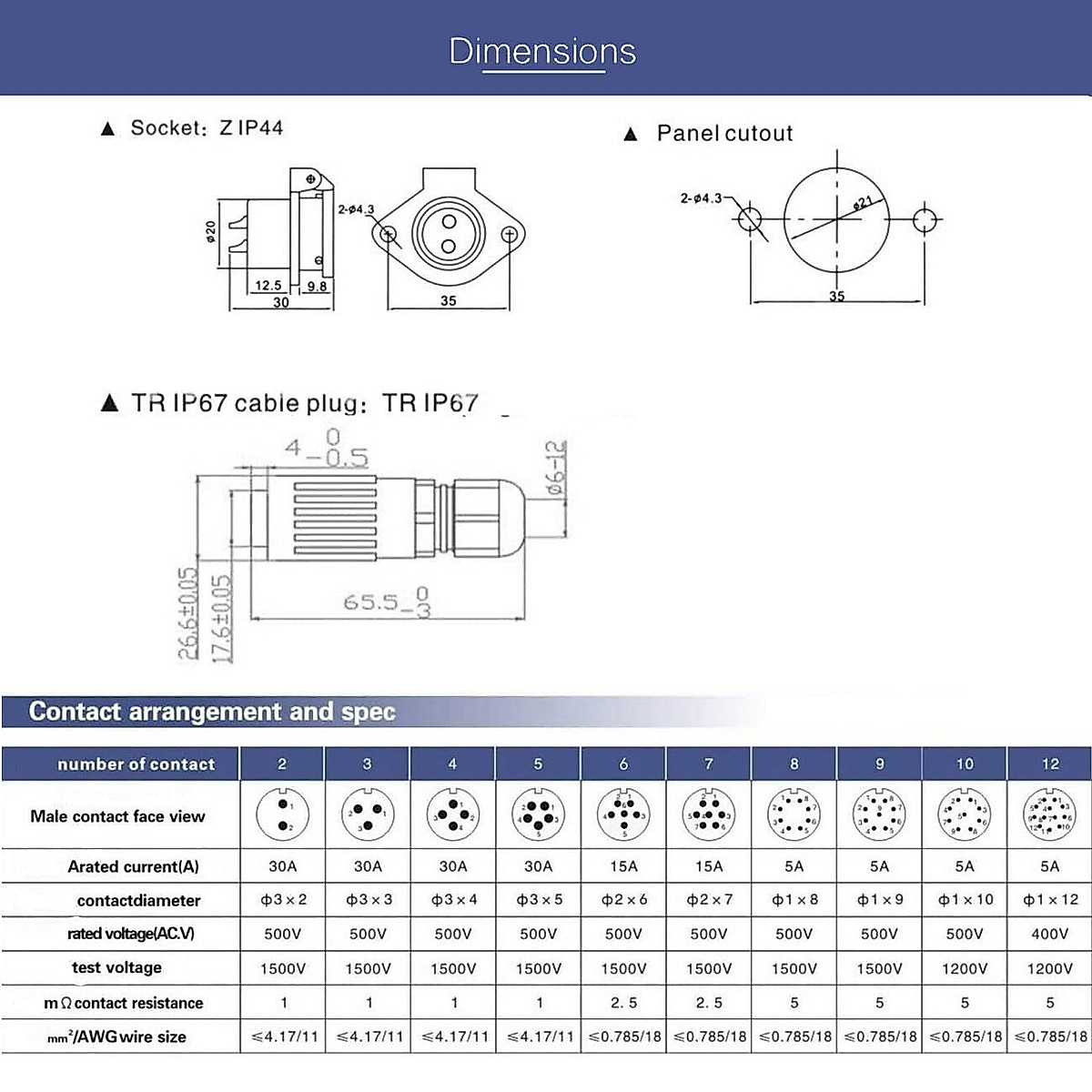 Eonvic HP20 Circular Connector Panel Mount Waterproof Power Connector IP67 Plug and Socket Aviation Cable Connector for RV Solar Port Outdoor Lighting (2Pin)