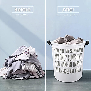 You Are My Sunshine Vintage Laundry Basket Large Round Canvas Laundry Hamper with Handles Foldable Storage Bin for Dirty Clothes Hamper Bedroom Bathroom