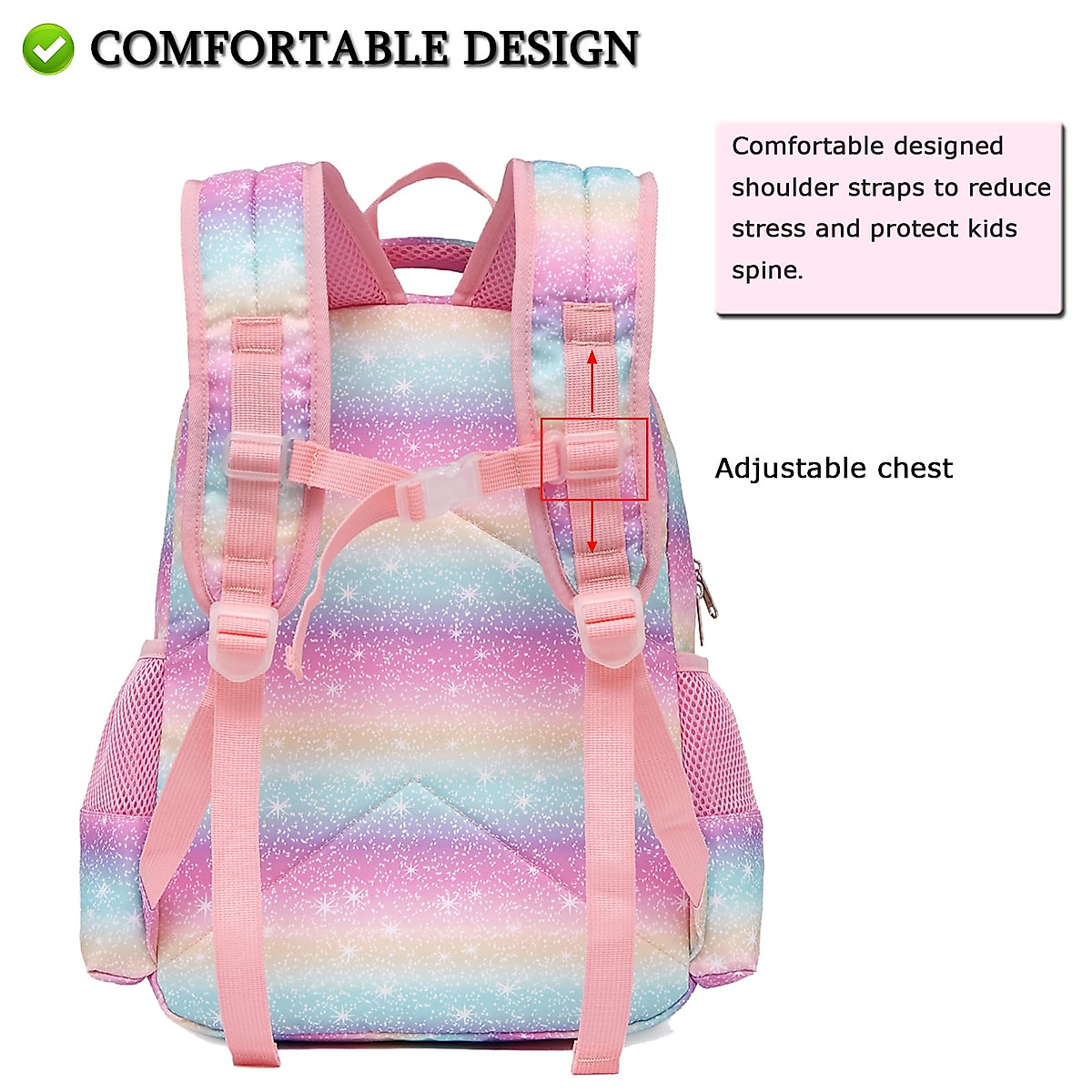 Backpack for Girls,Octsky Kids backpacks Preschool Kindergarten Bookbag Cute Lightweight With Chest Strap and Lunchbox (Unicorn)