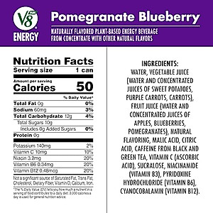 V8 +ENERGY Pomegranate Blueberry Energy Drink, Made With Real Vegetable And Fruit Juices, 8 Fl.Ounce Can (Case of 24)