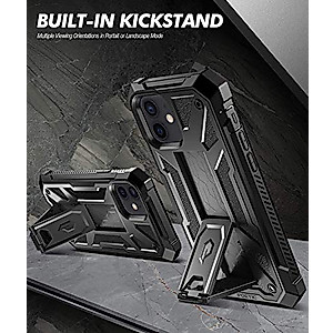 Poetic Spartan for iPhone 12/ iPhone 12 Pro 6.1 inch Case, Full-Body Rugged Dual-Layer Metallic Color Accent with Premium Leather texture Shockproof Protective Cover with Kickstand, Metallic Gun Metal