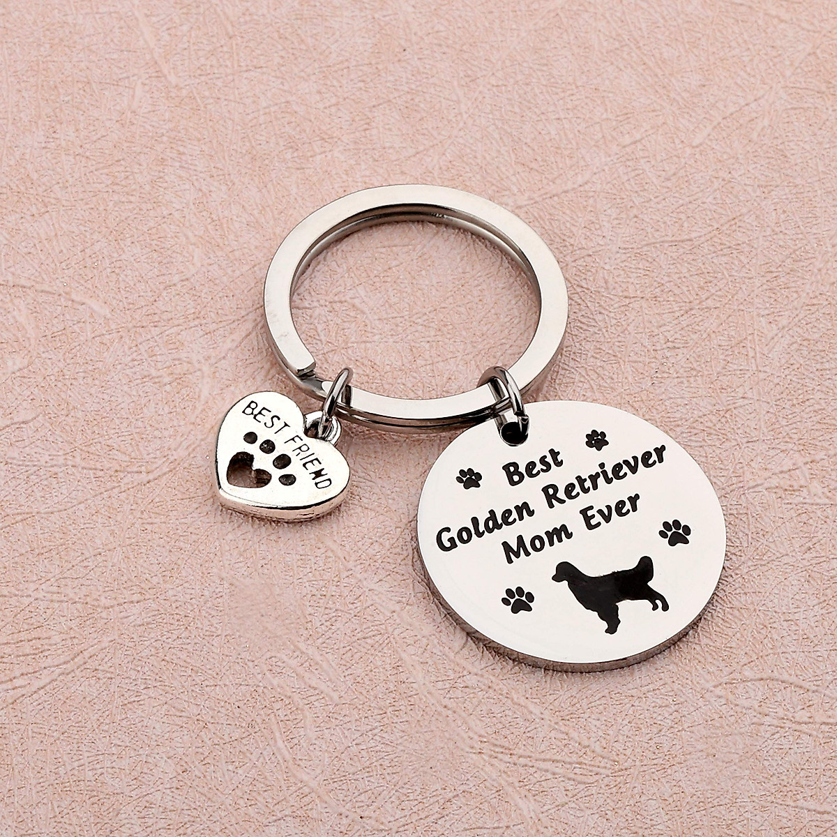 FUSTMW Dog Owner Gifts Best Boxer, Boston Terrier, Golden Retriever Mom Ever Keychain Gift Dog Lover Gifts Paw Print Jewelry Animal Pet Owner Rescue Gift (Golden mom Ky)