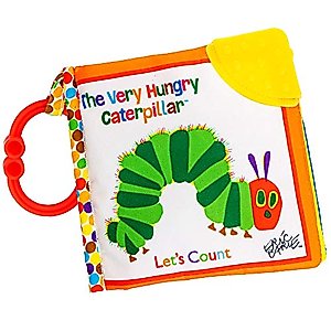 Let's Count Soft Book - World of Eric Carle the Very Hungry Caterpillar Baby on the Go Clip Teething Crinkle Soft Sensory Book for Babies, 5.25x5.25 Inch