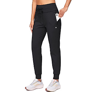 G Gradual Women's Fleece Lined Joggers High Waisted Water Resistant Thermal Winter Sweatpants Running Hiking Pockets (Black, S)
