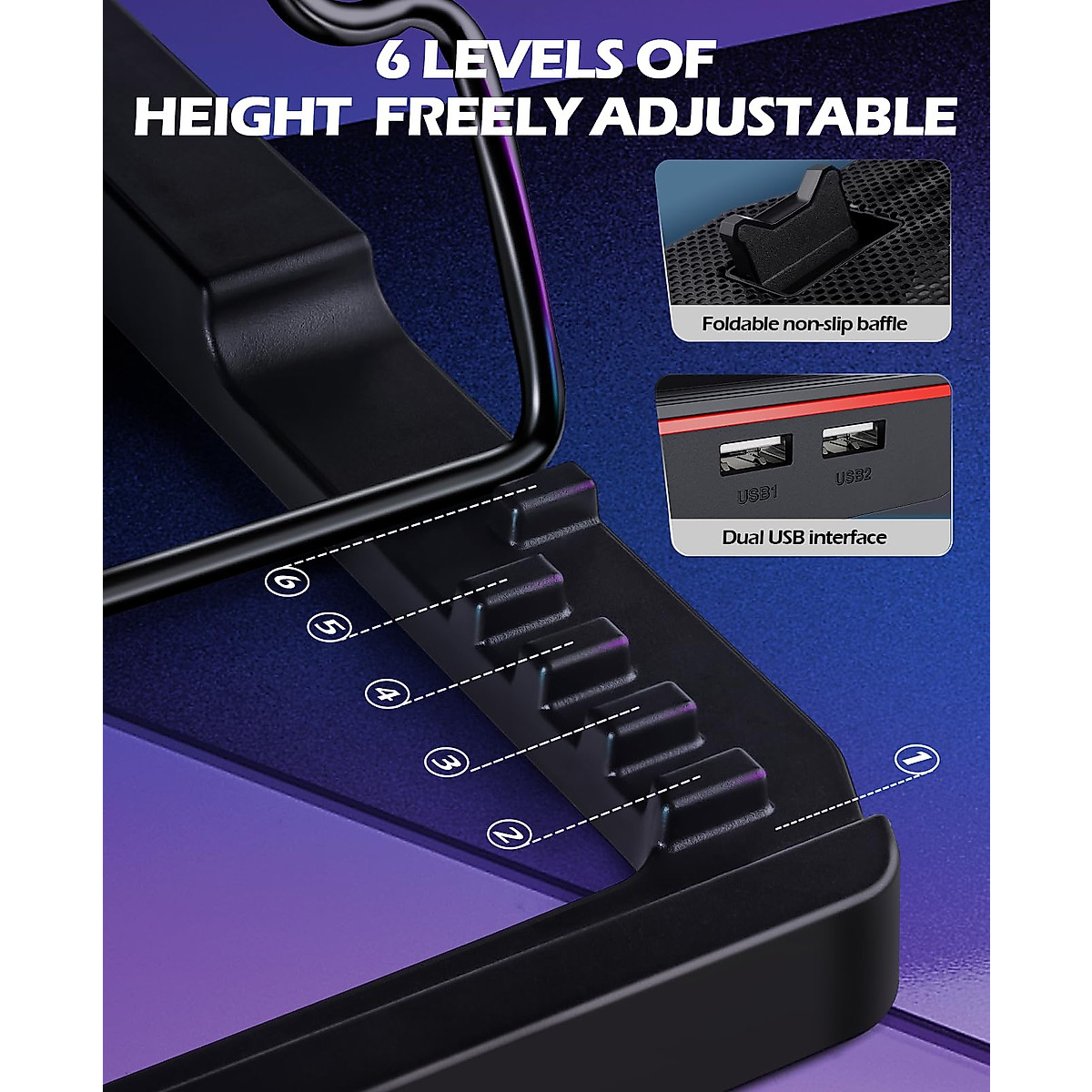 HAVIT Laptop Cooling Pad with 6 Cooling Fans, Laptop Cooler 6 Adjustable Heights for 13-17 Inch Laptops, Gaming Laptop Cooling Stand with Two USB Ports (HV-F2071)