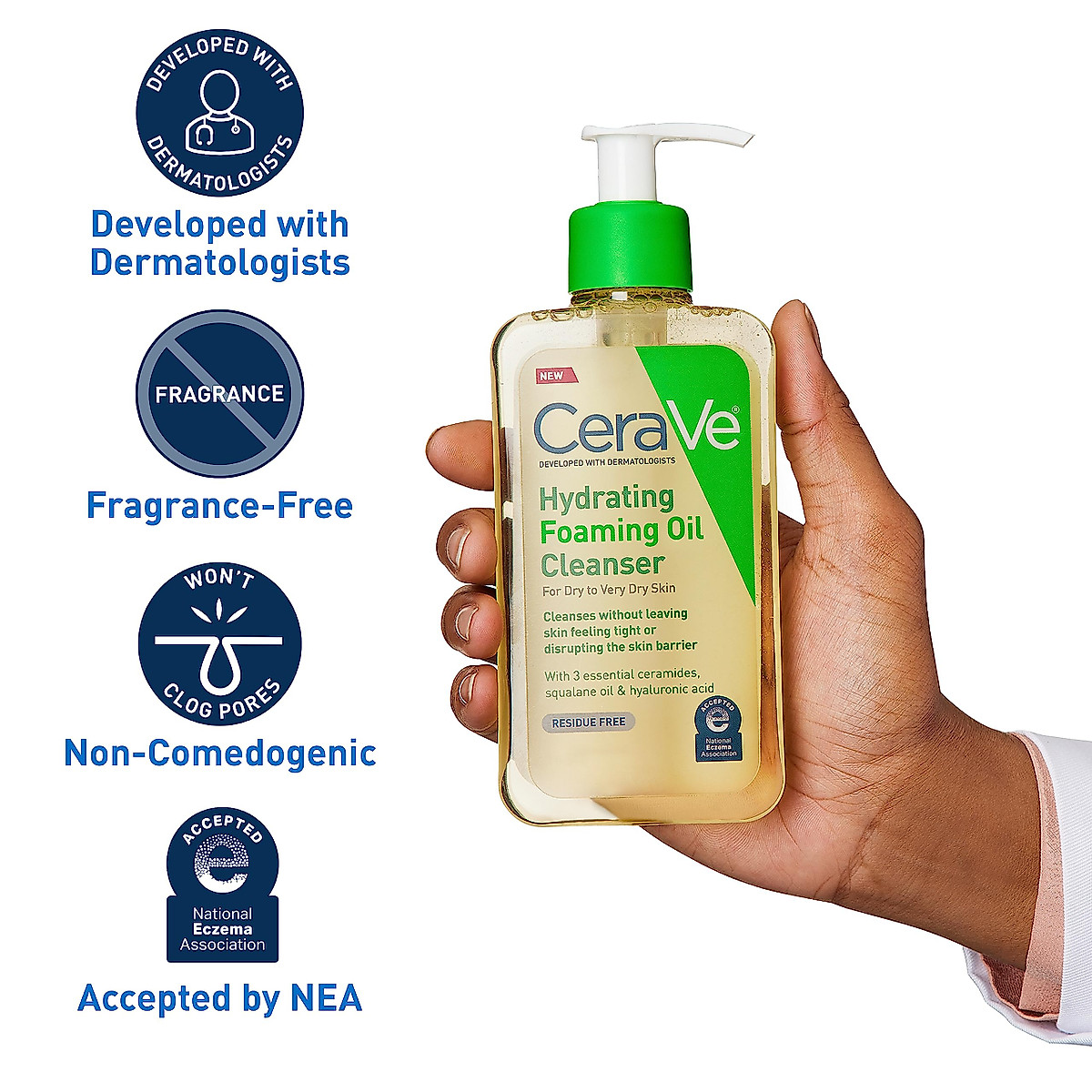 CeraVe Hydrating Foaming Oil Cleanser | Moisturizing Oil Cleanser for Face & Body with Squalane Oil, Hyaluronic Acid & Ceramides | For Dry to Very Dry Skin | Fragrance Free & Residue Free | 8 FL Oz