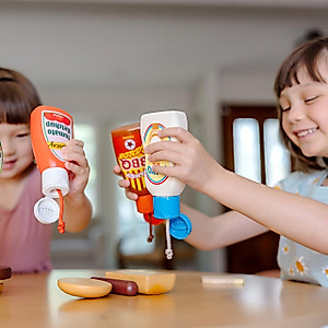 Melissa & Doug 5-Piece Favorite Condiments Play Food Set - Play Ketchup and Mustard Bottles, Pretend Play Food Set For Kids Ages 3+