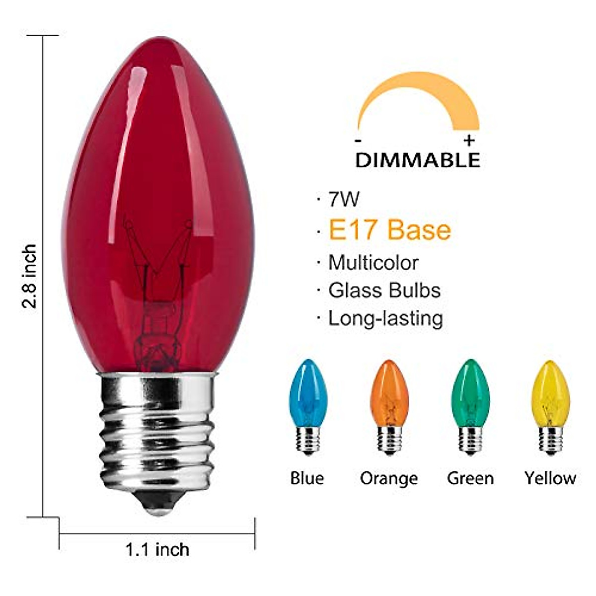 50 Feet C9 Bulb String Lights Outdoor Multicolored Christmas Lights Green Wire for Outdoor Patio Room Christmas Tree Party Backyard Decoration, E17 Base, 50 Bulbs