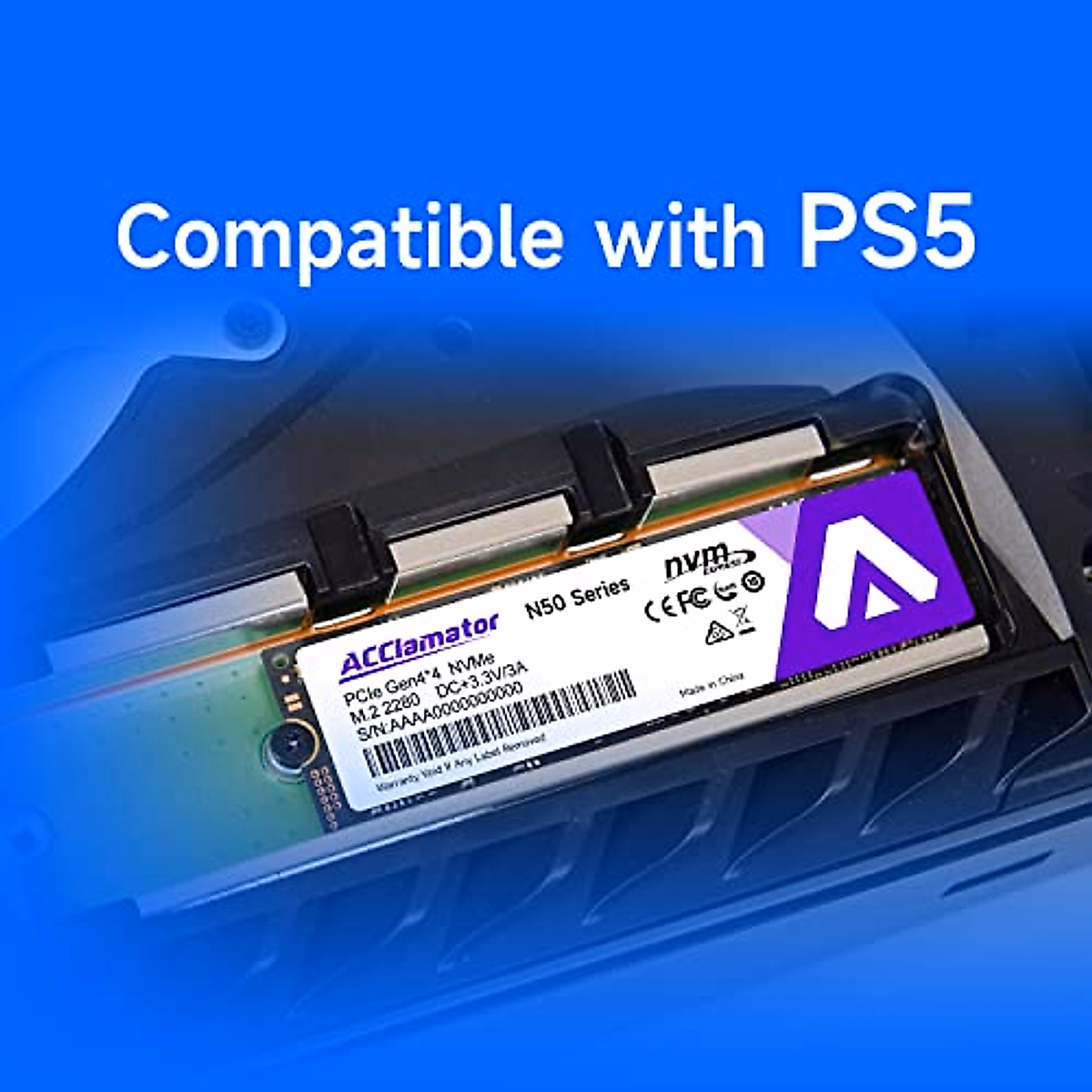 Acclamator 2TB PCIe 4x4 NVMe Solid State Drive Compatible with PS5 Read 5000 MB/s M.2 2280 3D NAND TLC N50