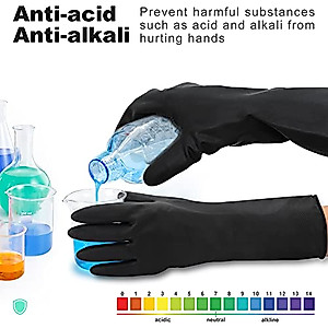 ThxToms Chemical Resist Rubber Gloves,Cleaning Protective Work Heavy Duty Industrial Gloves for Kitchen Cleaning XL,Black,3 Pairs
