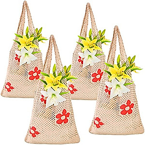 4 Pcs Crochet Tote Bag Y2K Aesthetic Tote Bag Fairy Grunge Tote Bag Fairycore Knitted Cute Beach Shoulder Bag for Women Girls (Flower)