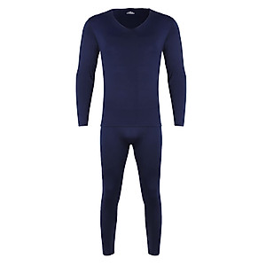 Mens Long Underwear Set Thermal Winter Warm Thermal Shirts Long Johns Top and Bottom Set With Fleece Lined(Blue,X-Large)