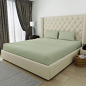 Cooling Planet Full Size Bedsheet Set, 610 TC Pima Cotton, Extra Long Staple Sateen Weave TightFit Elastic Pocket 18" Wrinkle, Fade Resistant Fitted Sheet Set for Bedroom Décor (Sage, 4 Pcs)