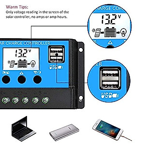 Y&H 30A 12V 24V PWM Solar Charge Controller Compact Design w/LCD Display Dual USB, Solar Panel Regulator fit for Lead-Acid Batteries Open AGM Gel