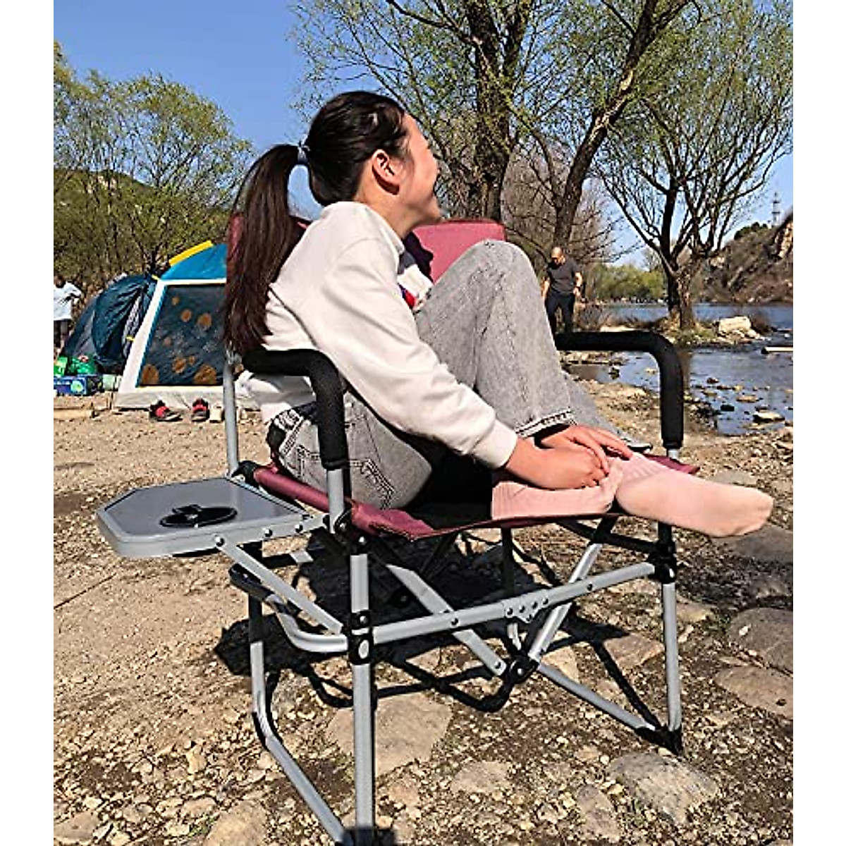 iClimb 1 Heavy Duty Compact Folding Chair and 1 Padded Rocking Folding Chair Bundle for Two Person Camping Patio Porch Backyard Lawn Garden Balcony Concert BBQ Indoor Outdoor