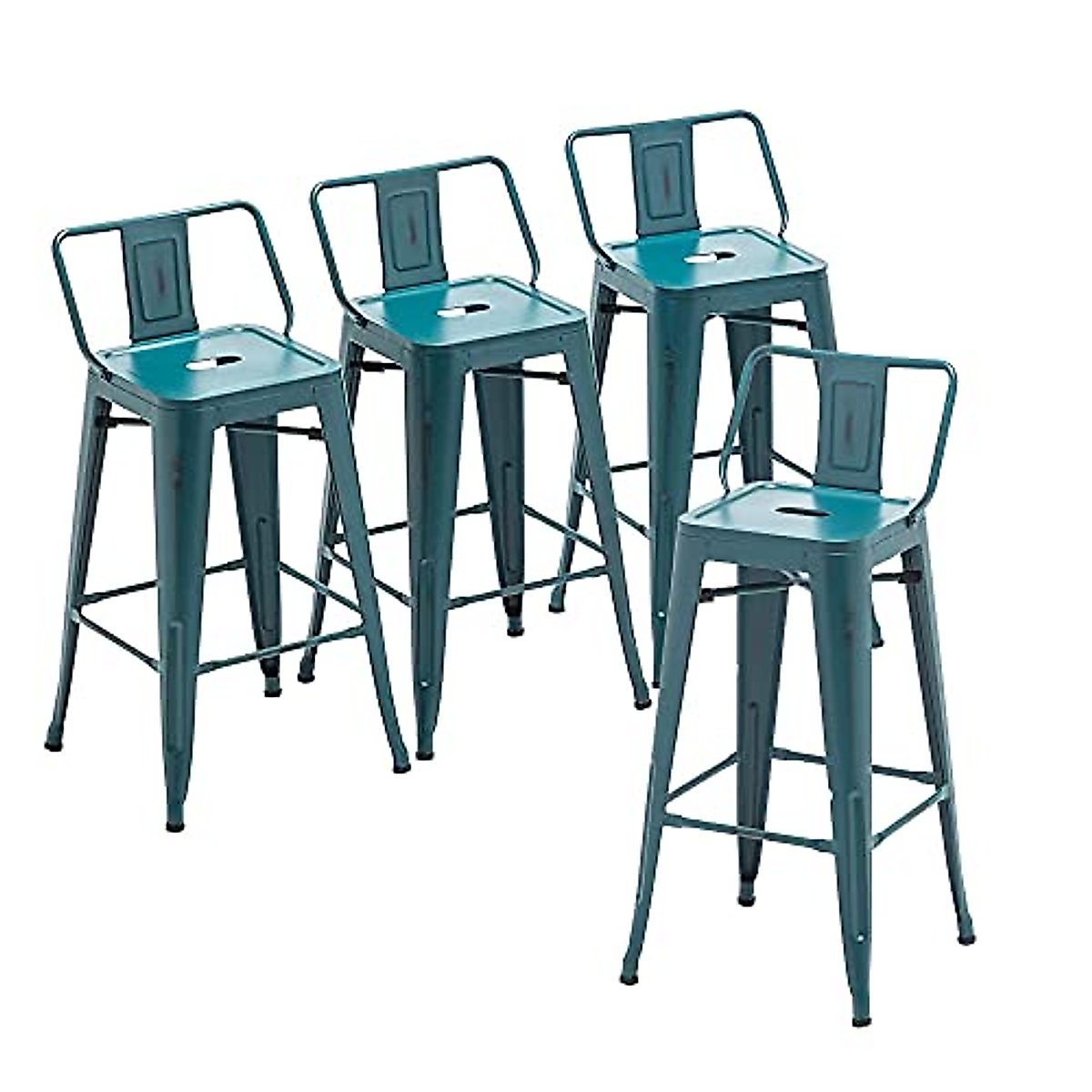Andeworld Distressed Bar Stools Set of 4 Industrial Counter Stools Metal Barstools with Backrest (30 Inch, Distressed Design Teal)