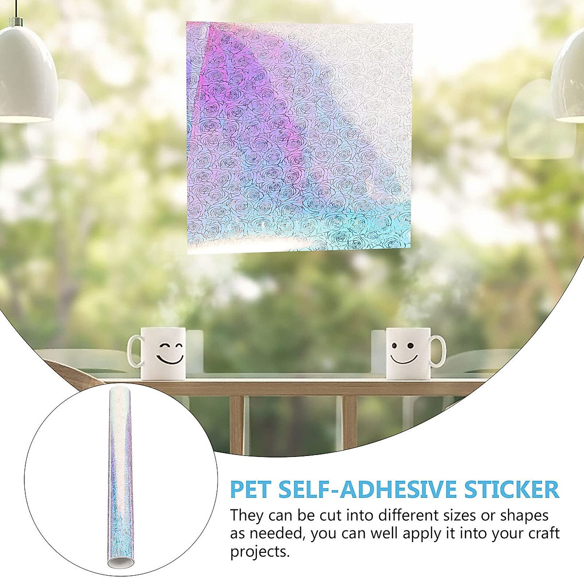 TEHAUX 1 Roll Self Adhesive Vinyl Stickers Adhesive Vinyl Bundle Colorful Vinyl Stickers Holographic Overlay Drinking Cup Stickers Vinyl Adhesive Stickers Household The Pet Flowers