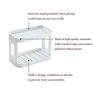 XUDAUP 2-Tier Bathroom Organizers Countertop Spice Rack Vanity Destop Storage Shelf Makeup Organization for Kitchen Bathroom Desk Office School (White)