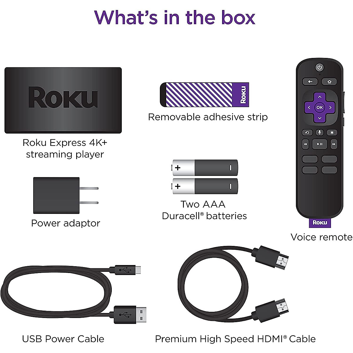 Roku Express 4K+ 2021 Streaming Media Player with Smooth Wireless Streaming and Roku Voice Remote with TV Controls, Includes Premium HDMI® Cable & Bundle Swanky Cables HDMI Cable and TV Cleaning Kit