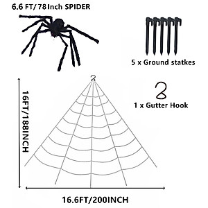 AOGU 200" Halloween Spider Web + 78" Giant Spider Decorations Fake Spider with Triangular Huge Spider Web for Indoor Outdoor Garden Yard Home Party Haunted House Decor