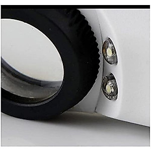 Handheld 40x High Power Hand Held Magnifier Magnifying Glass with 2-LED Light (White with Black)
