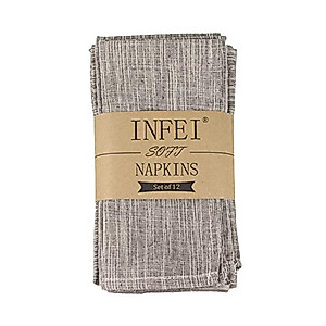 INFEI Vintage Grain Cotton Linen Blended Dinner Cloth Napkins - Set of 12 (17 x 17 inches) - for Events & Home Use (Brown)