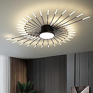 51 Inch Dimmable LED Ceiling Light Fixture,42 Lights Ceiling Lights Flush Mount Chandelier Black Indoor Lighting for Living Room,42W+12W Firework Deco Close to Ceiling Light with Remote Control