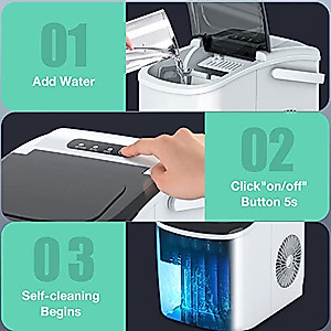 Ice Maker Countertop, Fast Ice Making in 6 Mins 9 Bullet-Shaped Ice, 26.5lbs/24Hrs, Portable Ice Maker Machine with Self-Cleaning, Ice Scoop, Ice Bags and Basket, for Home/Kitchen/Office/Bar/Party