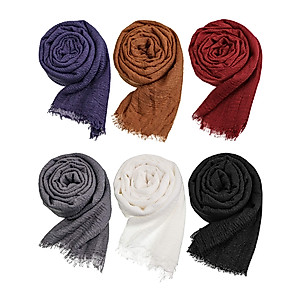 Geyoga 6 Pcs Women Scarf Shawl Hijab Scarfs Cotton Blend Crinkle Scarf Wrap Head Scarf for Seasons(Classic Colors)
