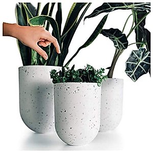 AUBURY White Indoor Plant Pots - Set of 3 Planters with Drainage Holes, 5.1,6 and 7" Diam, Sturdy yet Lightweight for Easy Moving, Modern Flower Pots for Indoor Gardens, Succulents or Hanging Planters
