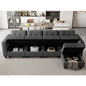 Belffin Convertible Modular Sectional Sofa Couch with Storage Seat L Shaped 4-Seat Sofa Couch with Reversible Chaise Modular Sectional Fabric Dark Grey
