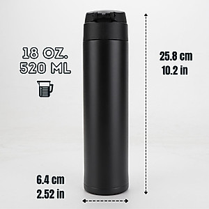 Insulated Water Bottle, Stainless Steel Water Bottle, Double Wall Vacuum Insulated Bottle, Ozizo 18 oz One Touch Drink Cup, Hot Cold