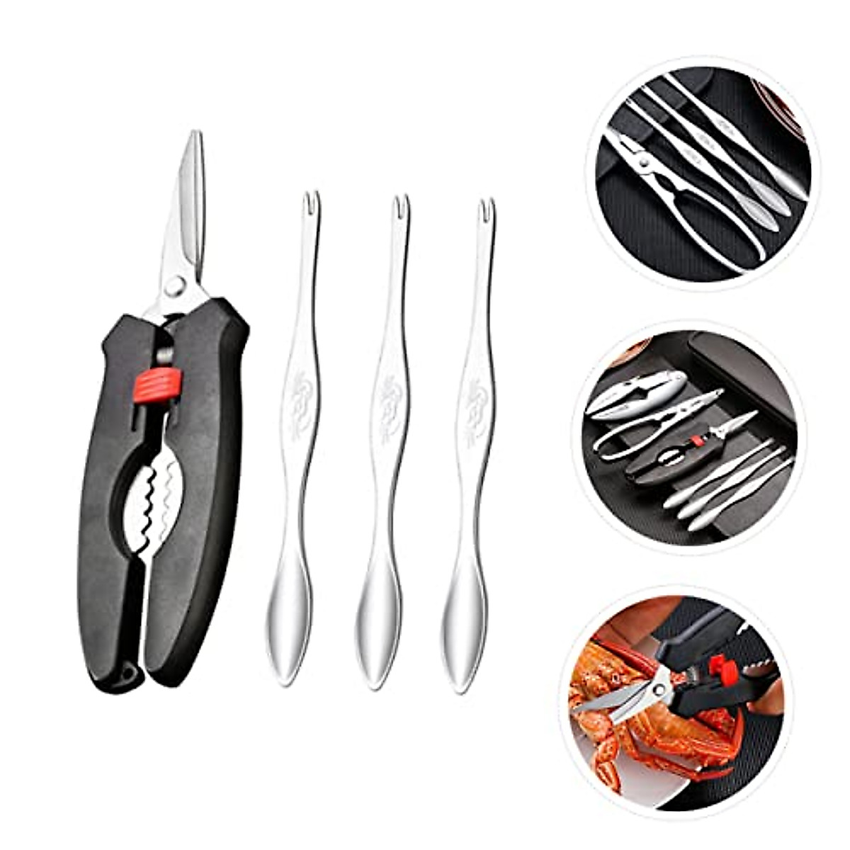 Seafood Tools 1 Set 4pcs Crab Eating Tool Pecan Cookies Seafood Tools Shellfish Lobster Crab Leg Crackers Seafood Opener Shellfish Tools Crab Opening Scissor Crab Picks Open Cut