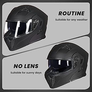 ILM Motorcycle Modular Full Face Helmet Flip up Dual Visor Motorbike Moped Street Bike Racing for Adult,Men and Women DOT Model 906(Matte Black,Large)