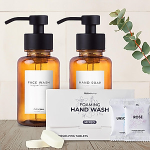 MaisoNovo Foaming Soap Dispenser - Hand Soap Refills for Foaming Dispenser - Amber Bottle 14 oz - 4 Mix Tablets