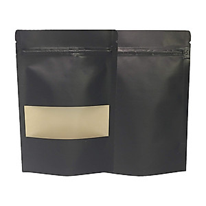 Pack of 100 Kraft Paper Translucent Window Resealable Stand-Up Food-Safe Organization Storage Zip Top Bag (Black, 4 x 6 in)