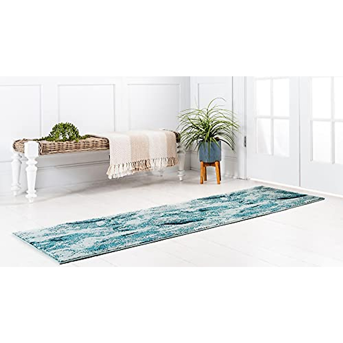 Unique Loom Positano Collection Coastal Modern Fish Light Blue Runner Rug (2' x 7')