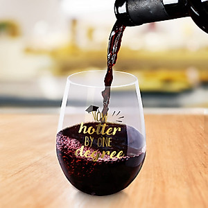 CORCUP 2024 Graduation Wine Glass Gift with Keychain- Now Hotter by One Degree - 15oz Stemless Wine Glass Great Gift for College and High School Graduates