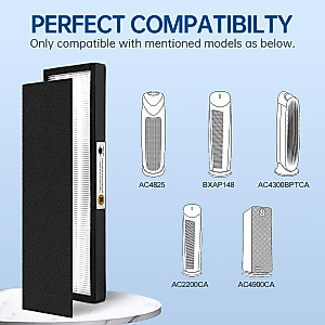 FLT4825 True HEPA B Replacement Filters Compatible with GermGuardian AP AC4825, AC4825E, AC4300BPTCA, AC4850PT, AC4900CA, CDAP450,PureGuardian AP2200CA and Black+Decker BXAP1,2 HEPA + 8 Carbon Filters