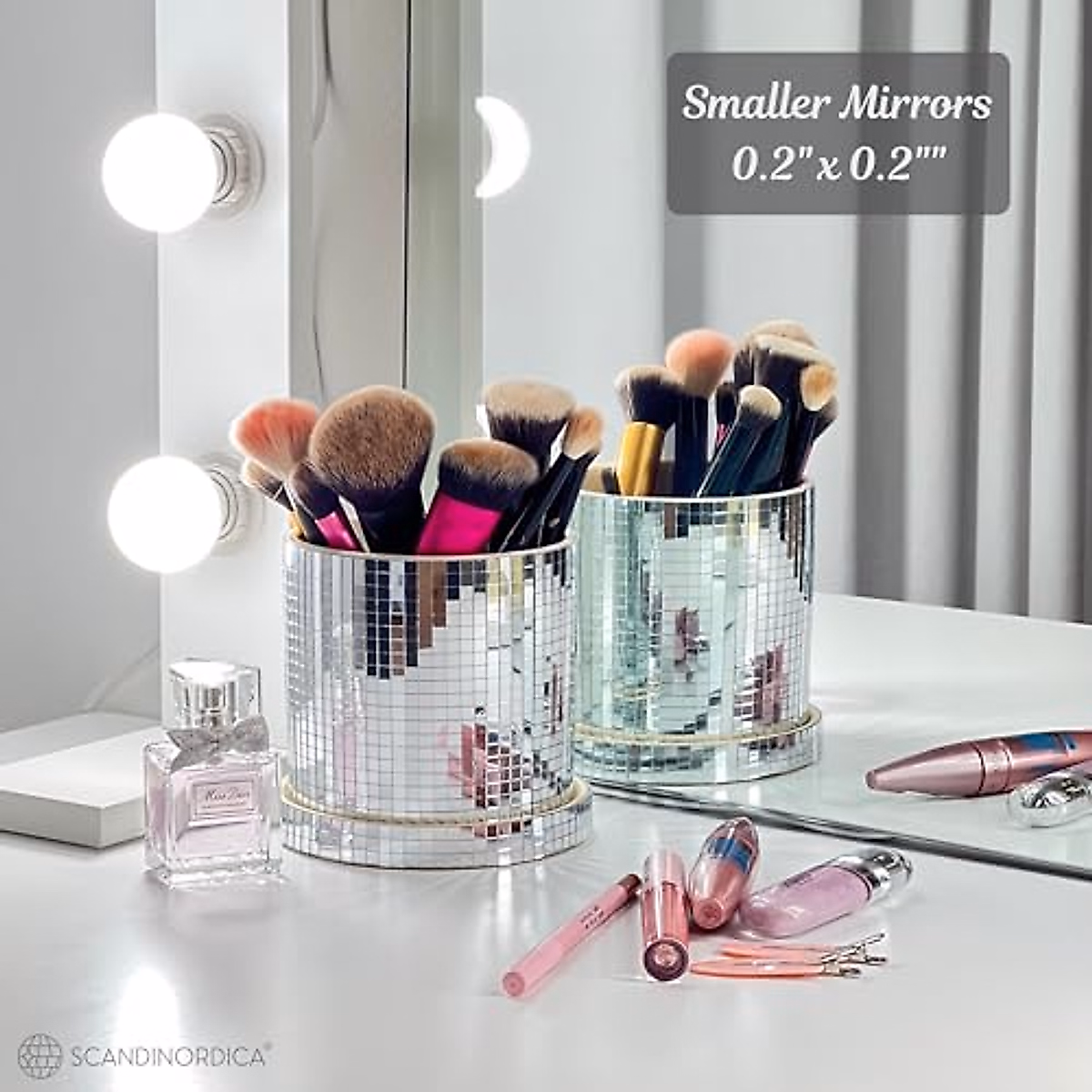 SCANDINORDICA Disco Ball Planter Pot - 4.3 inch Mirror Disco Ball Vase, Disco Planter, Ceramic Planter Pots Indoor with Drainage Hole and Saucer, Cute Desk Decor for Women | 0.2" Mirror Tiles