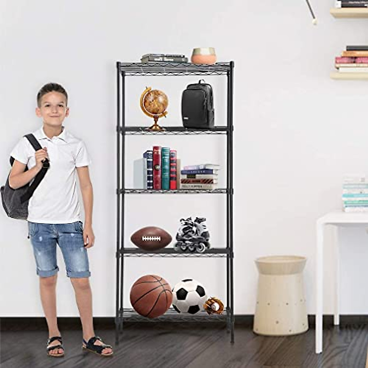 5-Tier Metal Shelving Unit, Heavy Duty Storage Shelves Hold 750LBS NSF Steel Organizer Wire Rack for Closet Basement Office Kitchen Laundry, 24" W x 14" D x 60" H- Black