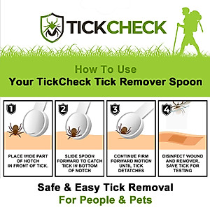TickCheck Tick Remover Spoon - 3 Pack of Lightweight Tick Remover Tools with Free Tick ID Card & Carabiner (1 Set, 3 Spoons)