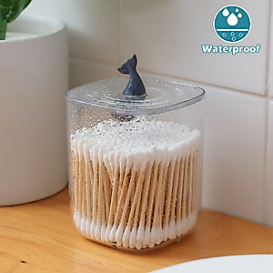 HomDSim 2 Pack Qtips Holder Dispenser,Cute animal shape Jar with Clear Lid Dustproof Cover,for Cotton Ball Swabs Round Pads Toothpick, Clear Plastic Jar Set for Bathroom Canister Storage Organization