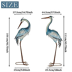 TERESA'S COLLECTIONS Large Blue Heron Garden Statues, 41.7-43.7 inch Standing Crane Sculpture Metal Yard Art Bird Decor Lawn Ornaments for Outdoor Patio Porch Outside Decorations, Set of 2
